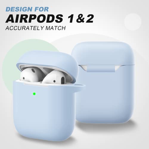 Woyinger AirPods Case Cover, Soft Silicone Protective Cover with Buckle for Women Men Compatible with Apple AirPods 2nd 1st Generation Charging Case, Front LED Visible,Sky Blue