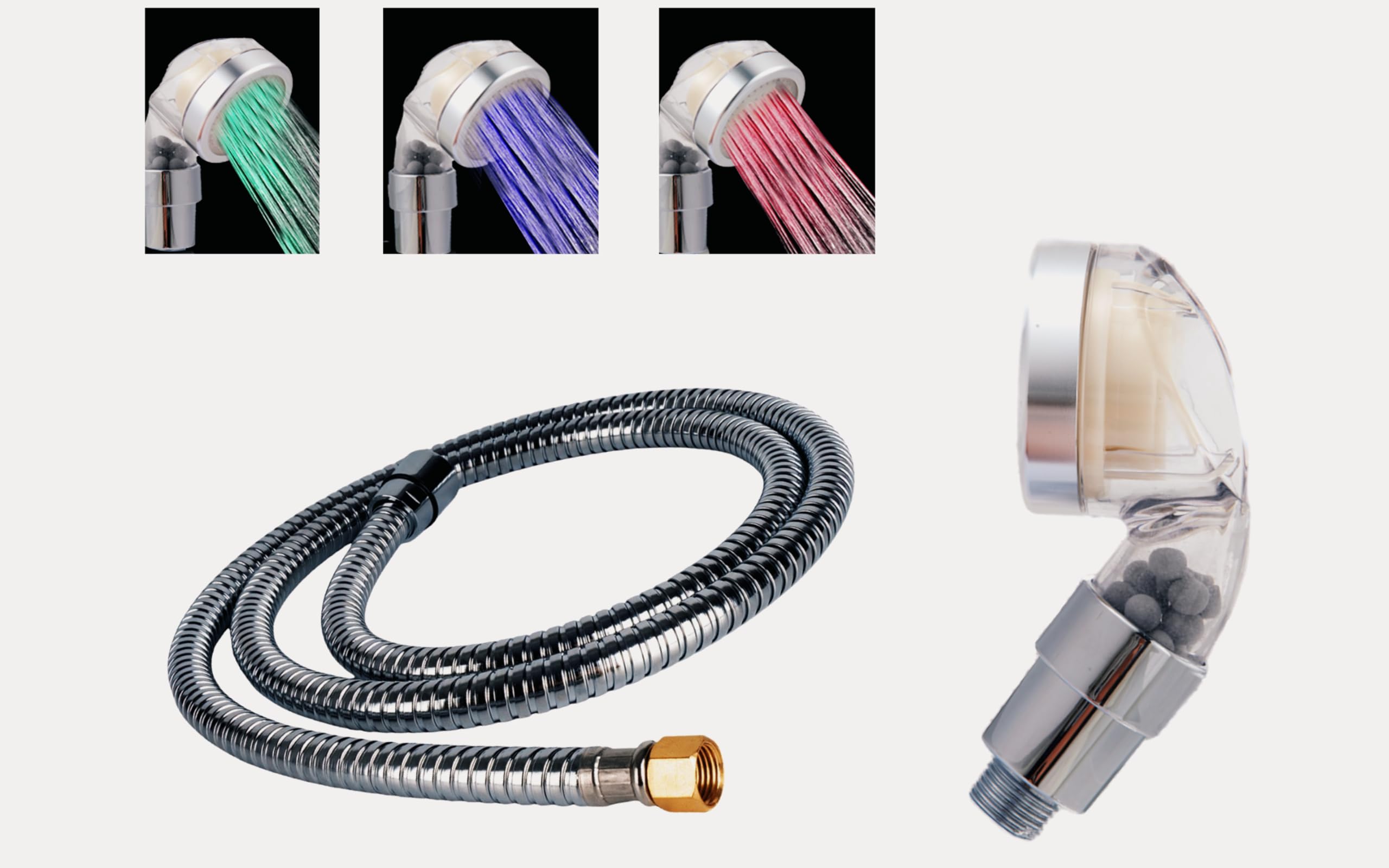 Socila Professional LED Sprayer Head: Auto Color-changing, High-pressure, Water-filtration sprayer for stainless steel shampoo bowls. Includes 1/2" to 1/4" thread hose for salon or barber shop fa