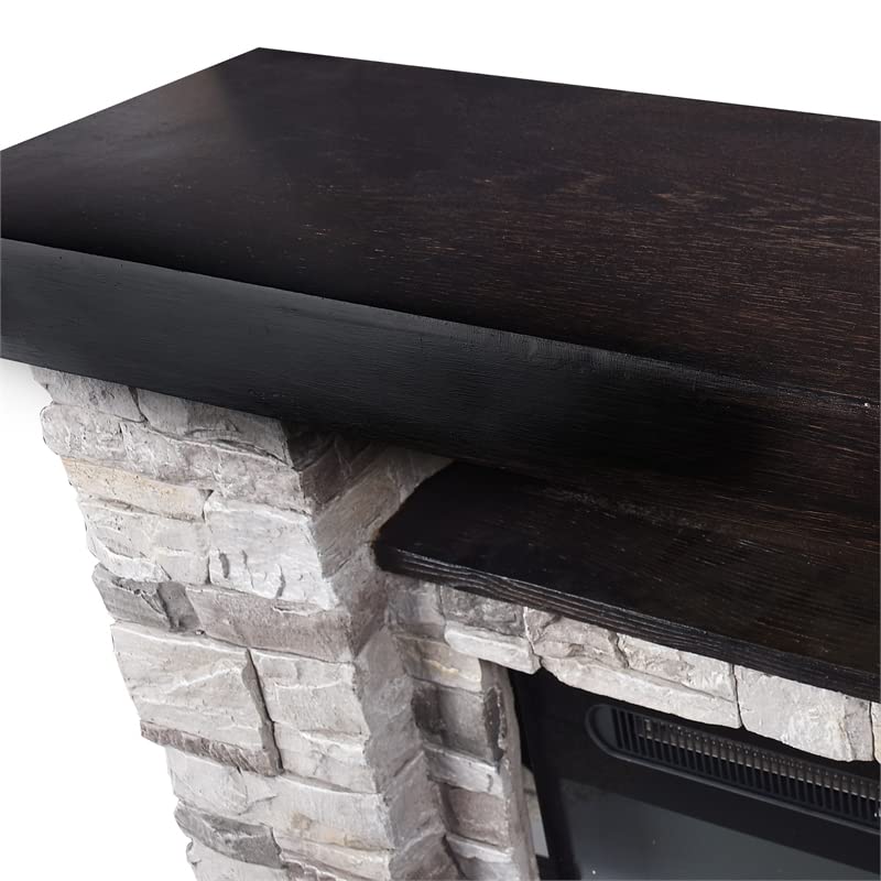 LIVILAND 39" Farmhouse Ceramic Magnesium Oxide Freestanding Electric Fireplace with 4 Flickering Flame Effect Settings, Remote and Touch Control, LED-Lit Open Shelf, in Gray Finish