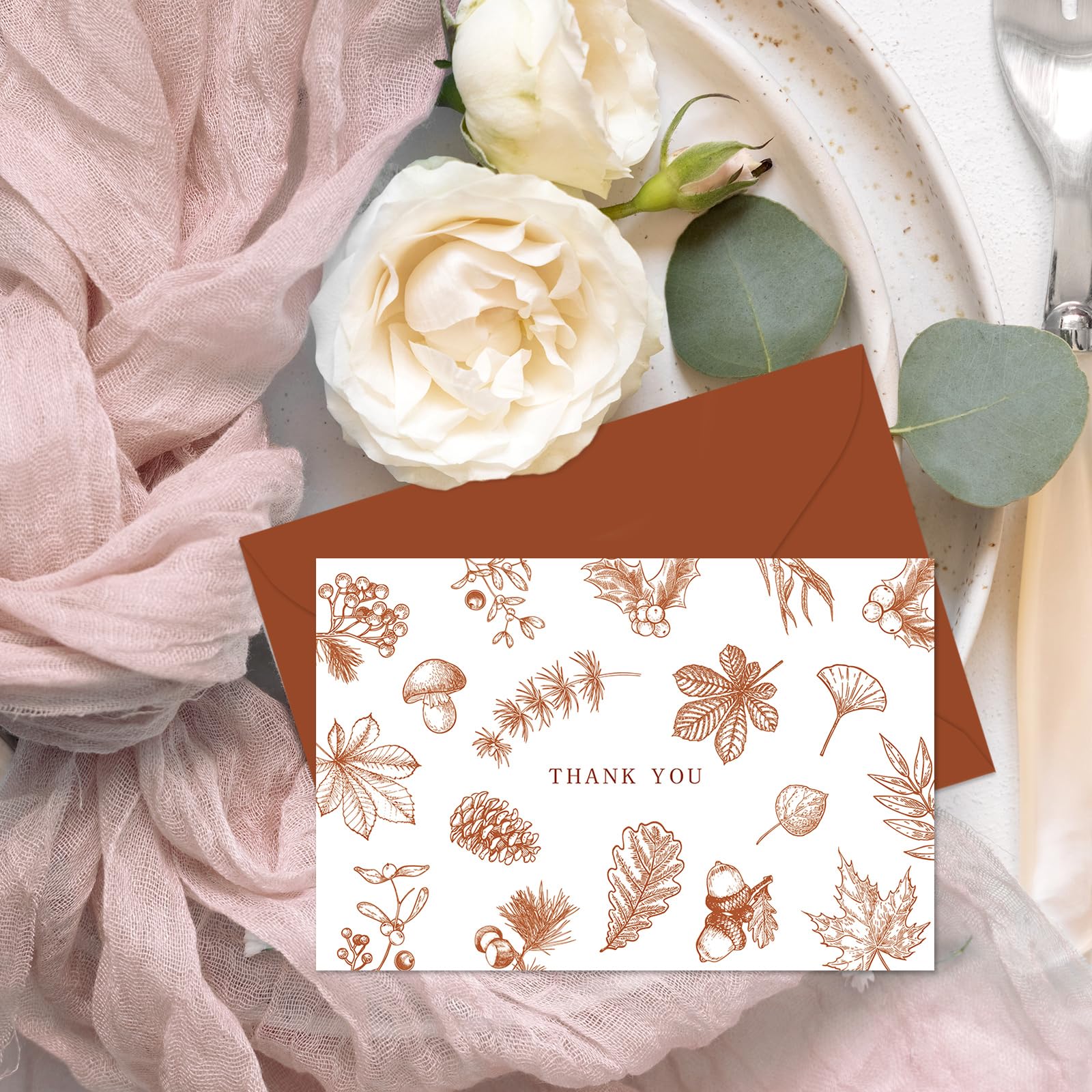 Whaline 36Pcs Fall Thank You Cards with Envelopes and Stickers Terracotta Autumn Leaves Greeting Cards Blank Note Cards for Fall Thanksgiving Supplies