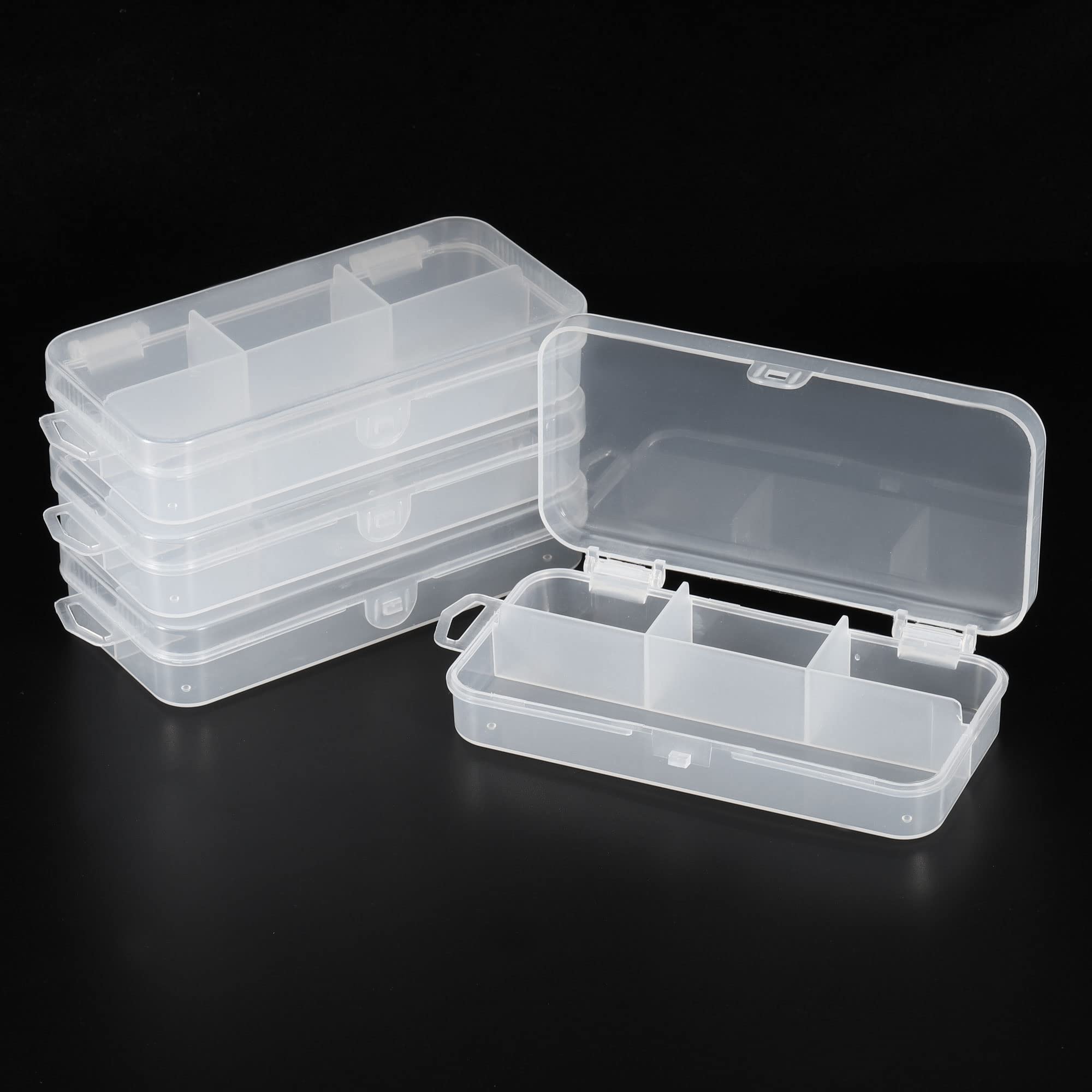 PATIKIL Fishing Tackle Utility Box, 4 Pack Plastic Lure Bait Hooks Storage Organizer Container, Clear