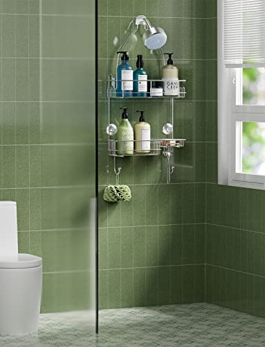 SHAPON Shower Caddy Hanging Over Shower Head Organizer, SUS202 Stainless Steel Rustproof Shower Shelf Organizer, Storage Rack for Bathroom and Shower Room, Silver