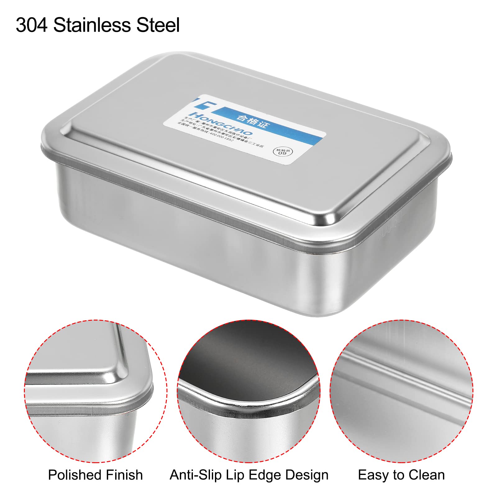 PATIKIL 304 Stainless Steel Tray with Lid, 21x12cm Rectangular Lab Instrument Organizer Tool
