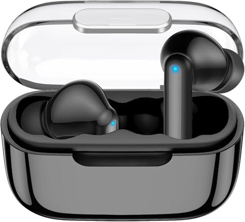kurdene P3 Wireless Earbuds Bluetooth 5.3 Headphones, Deep Bass Stereo with Microphone Earphones in-Ear, Immersive Premium Sound Ear Buds for iPhone, Android-Clear