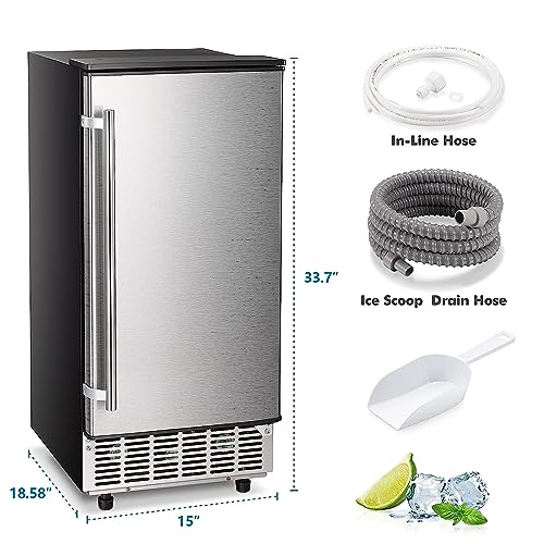 R.W.FLAME Under Counter Ice Maker, 80Lbs Daily Built-in Ice Maker Machine, Reversible Door, Auto Clean, 24H Timer, Commercial Ice Maker for Home & Coffee Shop, Silver