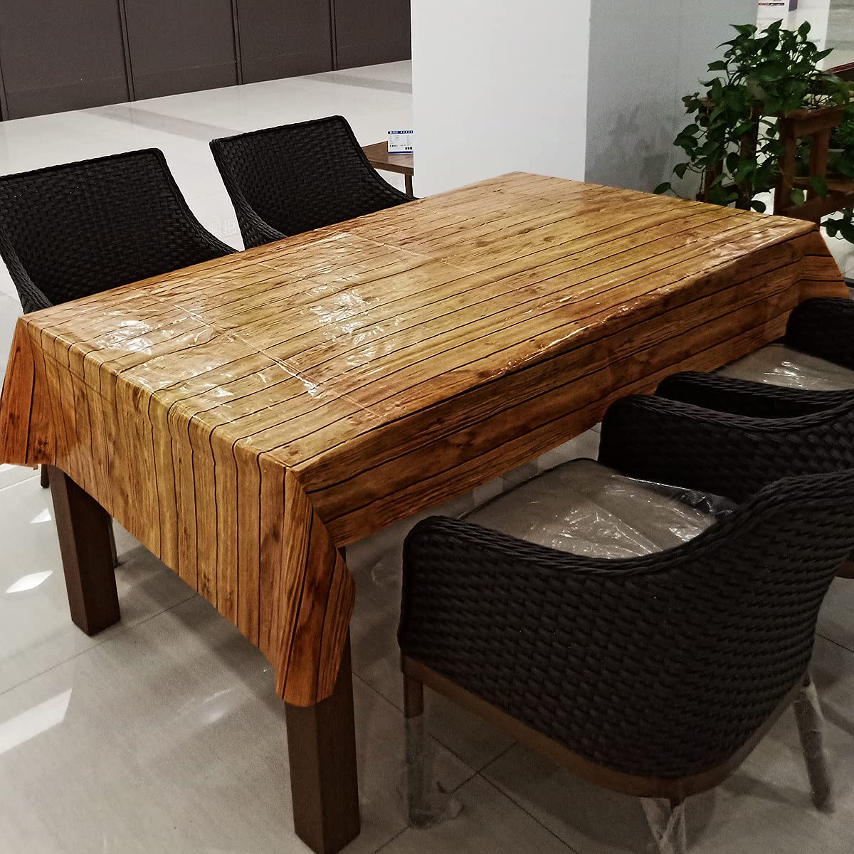 KYMY 3 Pcs Wood Grain Plastic Tablecloths with 51X87 inch,Disposable Plastic Wooden Print Tablecovers,Rectangular Table Covers for Kitchen Dining Room,Picnic,BBQ Party Decoration (51X87 inch)