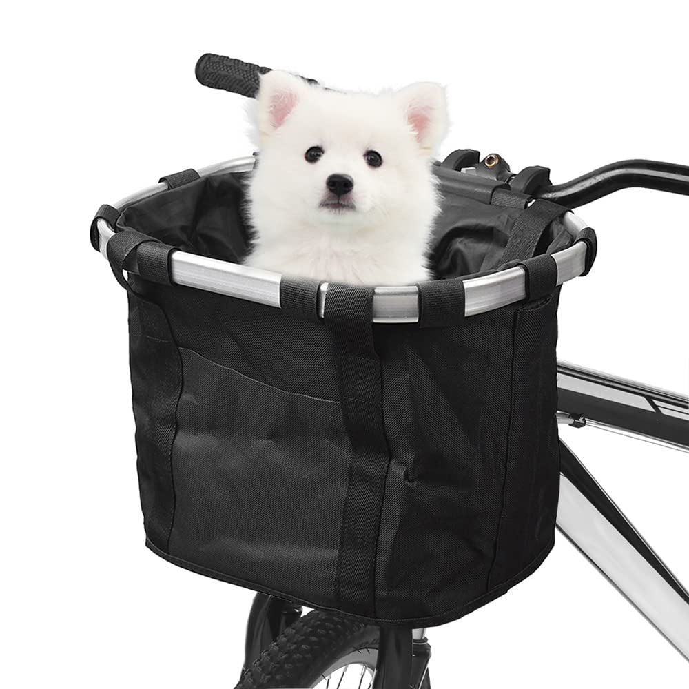 Lixada Bike Basket, Small Pet Cat Dog Carrier Bicycle Handlebar Front Basket Folding Detachable Removable Easy Install Quick Released Picnic Shopping Bag, Max. Bearing: 11lbs