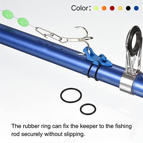 PATIKIL Fishing Hook Keeper, 5 Pack Plastic Fish Lure Bait Holder Accessories with 3 Size Rubber Rings for Fishing Rod Pole, Blue