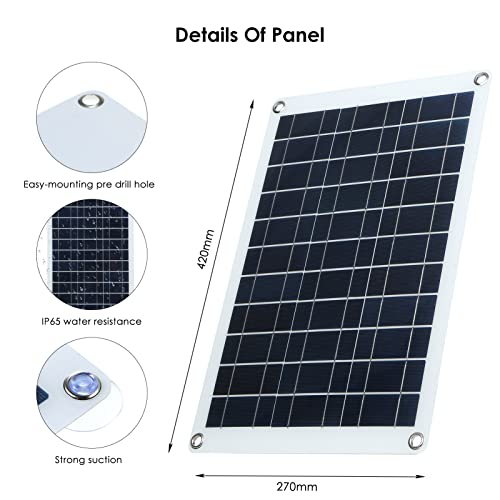 Solar Panel, Lixada 60W Portable Flexible Solar Panel Kit Set, IP65 Waterproof with DC Alligatoe Clip & 1 * Car Charger Port Solar Cell Solar Panel for Home, Outdoor Camping, Travel