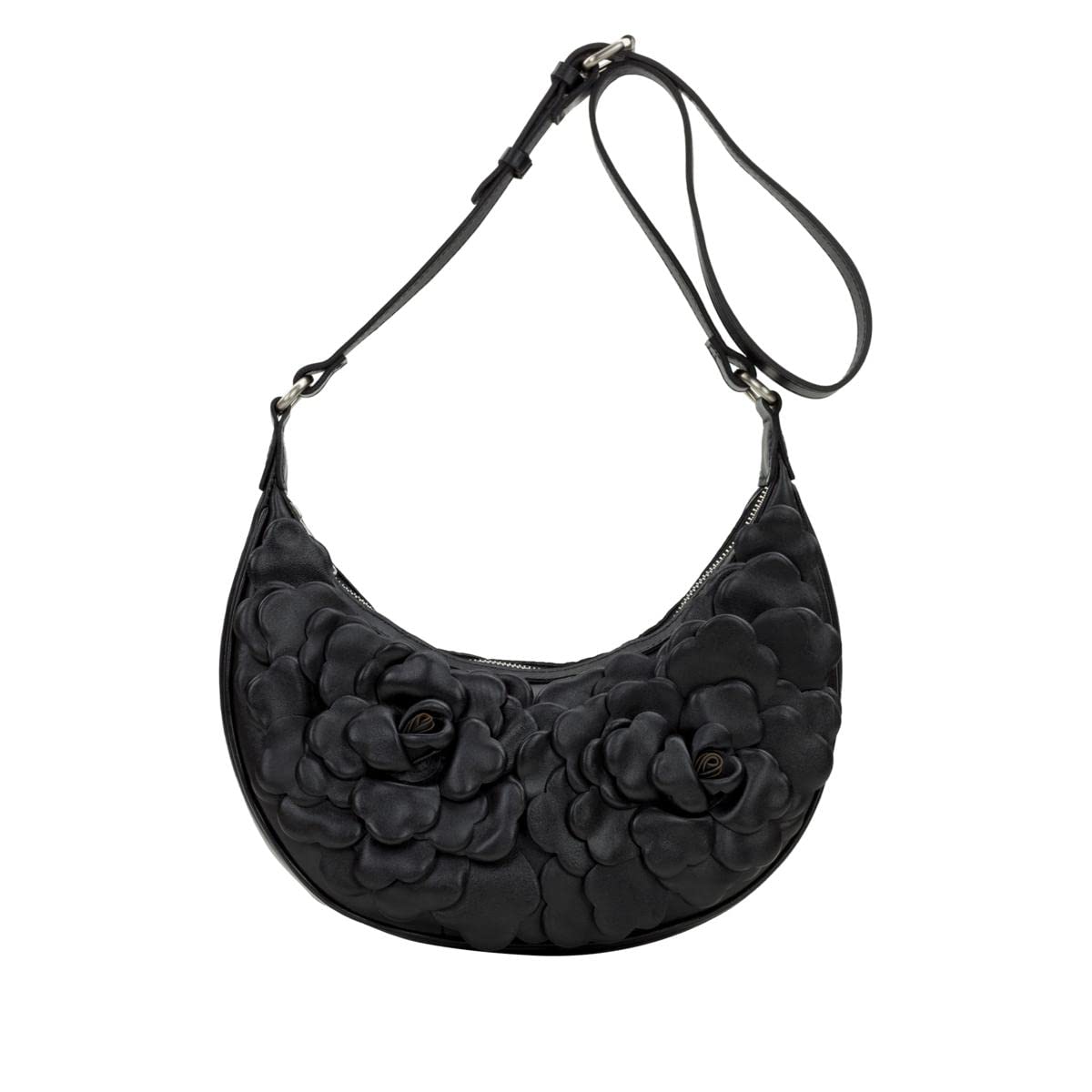 Patricia Nash Coley Leather Crescent-Shaped Shoulder Hobo Black
