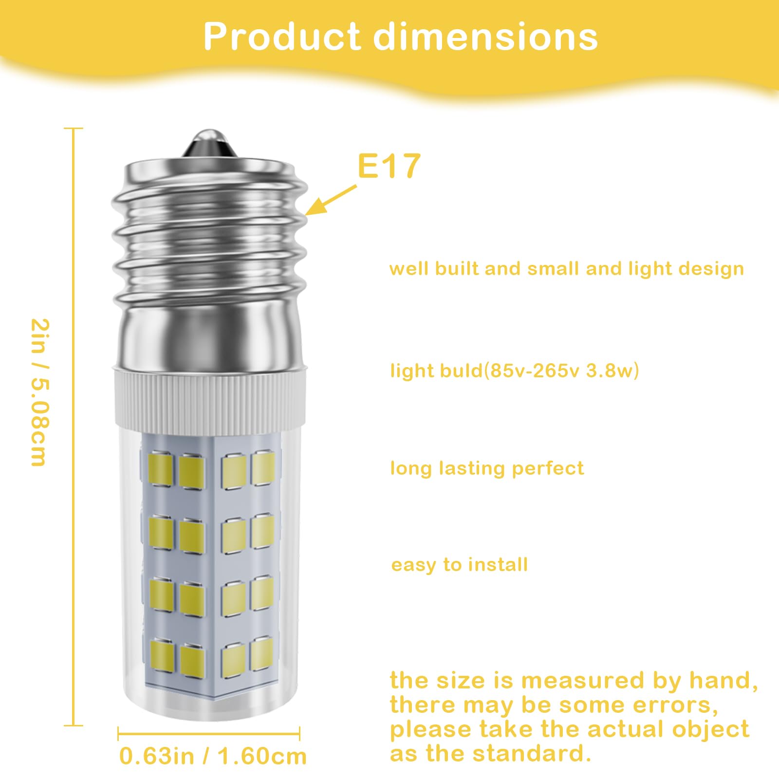 LCMLA (2PCS E17 LED Bulb 5304517886 Replacement for Frigidaire Kenmore Electrolux Refrigerator Light Bulb 5304498578 KEI D28a KEL2811 3.8W White 6000K 85V -265V Freezer Lamp