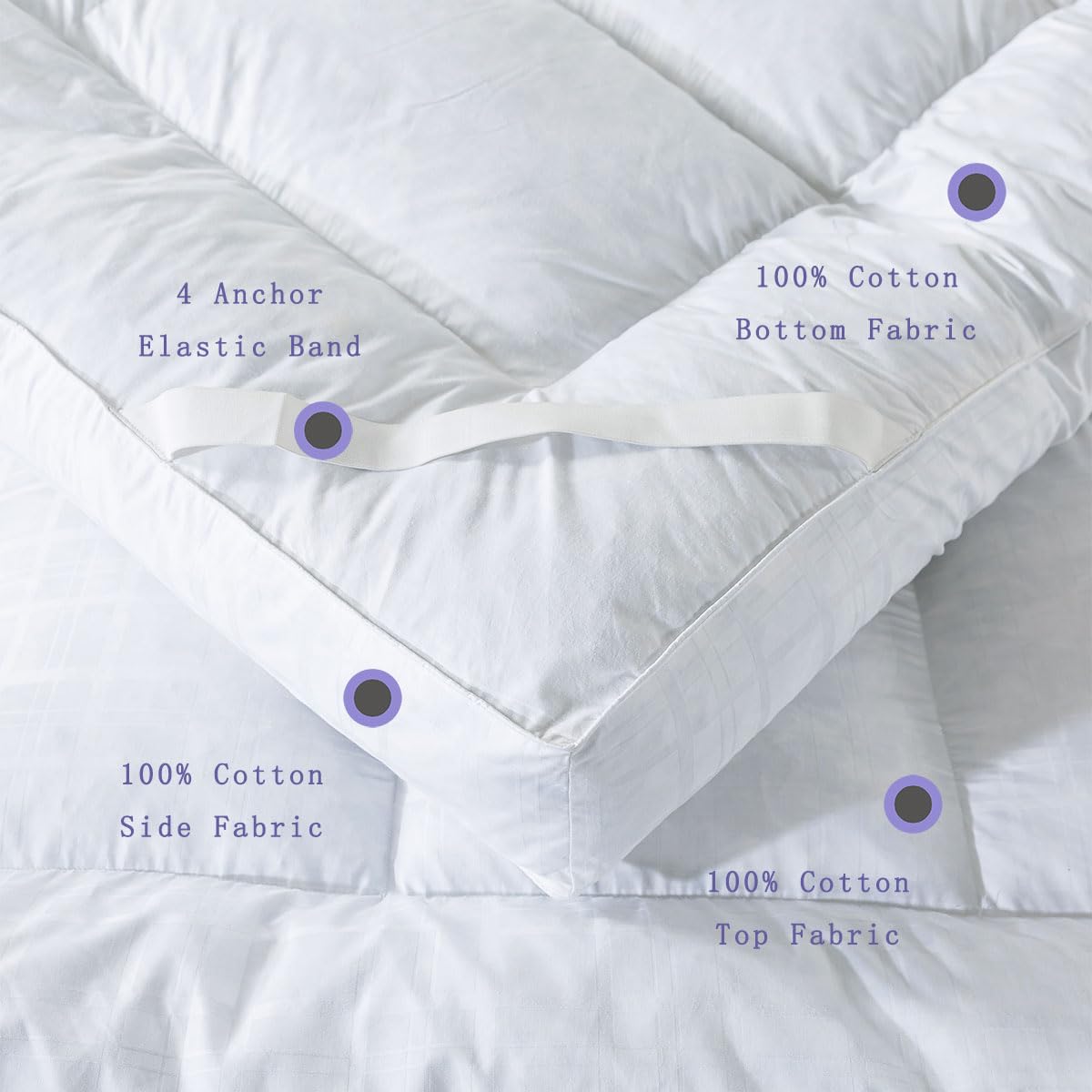 WhatsBedding 5 Inch Duck Feather Bed Mattress Topper King Size, 100% Thickened Cotton, 2500 GSM Overfilled Pillow Top, 78x80 in, White Plaid