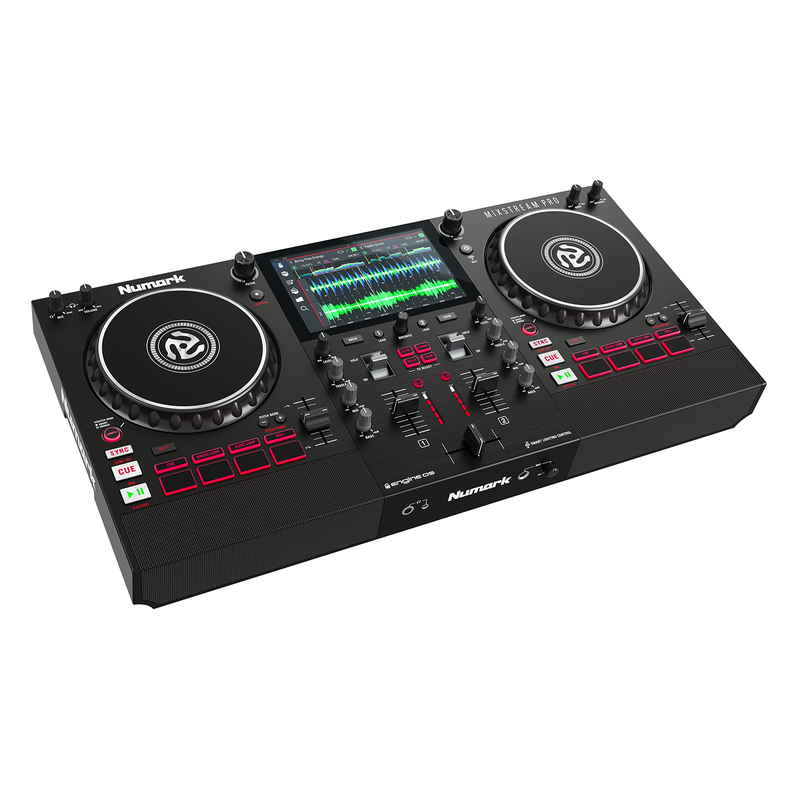 Numark Mixstream Pro Standalone DJ System with Speakers, 7” Touch Screen, WiFi Streaming, 2 Channels & FX + Gator Cases Gig Bag for Micro Controllers, Keyboards, and Multi-Effects Pedals