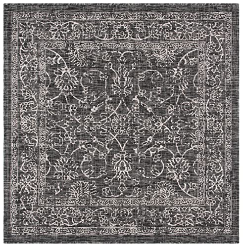 SAFAVIEH Courtyard Collection Area Rug - 4' Square, Black & Ivory, Non-Shedding & Easy Care, Indoor/Outdoor & Washable-Ideal for Patio, Backyard, Mudroom (CY8680-36621)