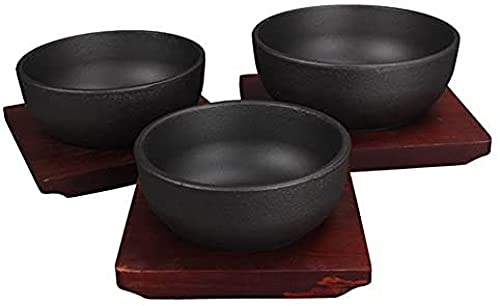 Thicken Stone Bowl, Korean Stone Bowl for Bibimbap For Induction Cooker With Tray,High Temperature Resistant Bibimbap Pot, Korean Cast Iron Pan-0.9L