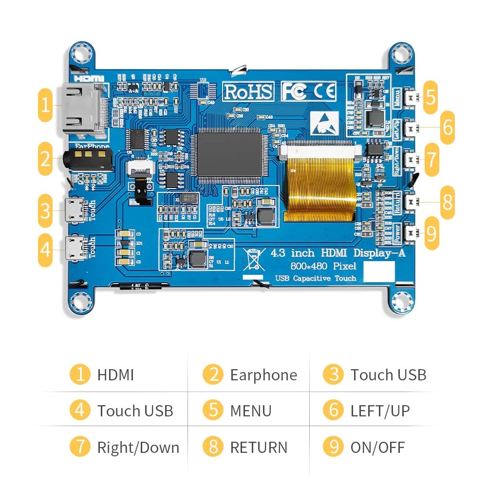 SEALTY 4.3 inch LCD Display with Capacitive Touch Screen with 800x480 Pixel Resolution for Raspberry Pi 4, Pi 3 B+, Pi Zero, DIY, IOT, Windows, PC, Mac, Linux