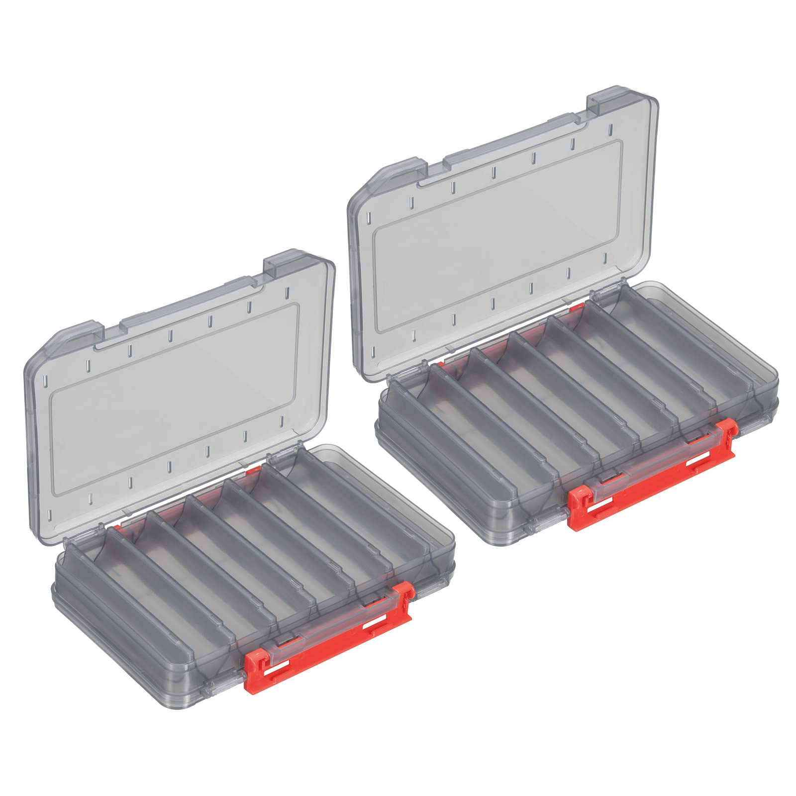 PATIKIL Two-Sided Plastic Box Fishing Lure Storage Container, 2 Pack 14 Grids Fish Tackle Organizer, Gray