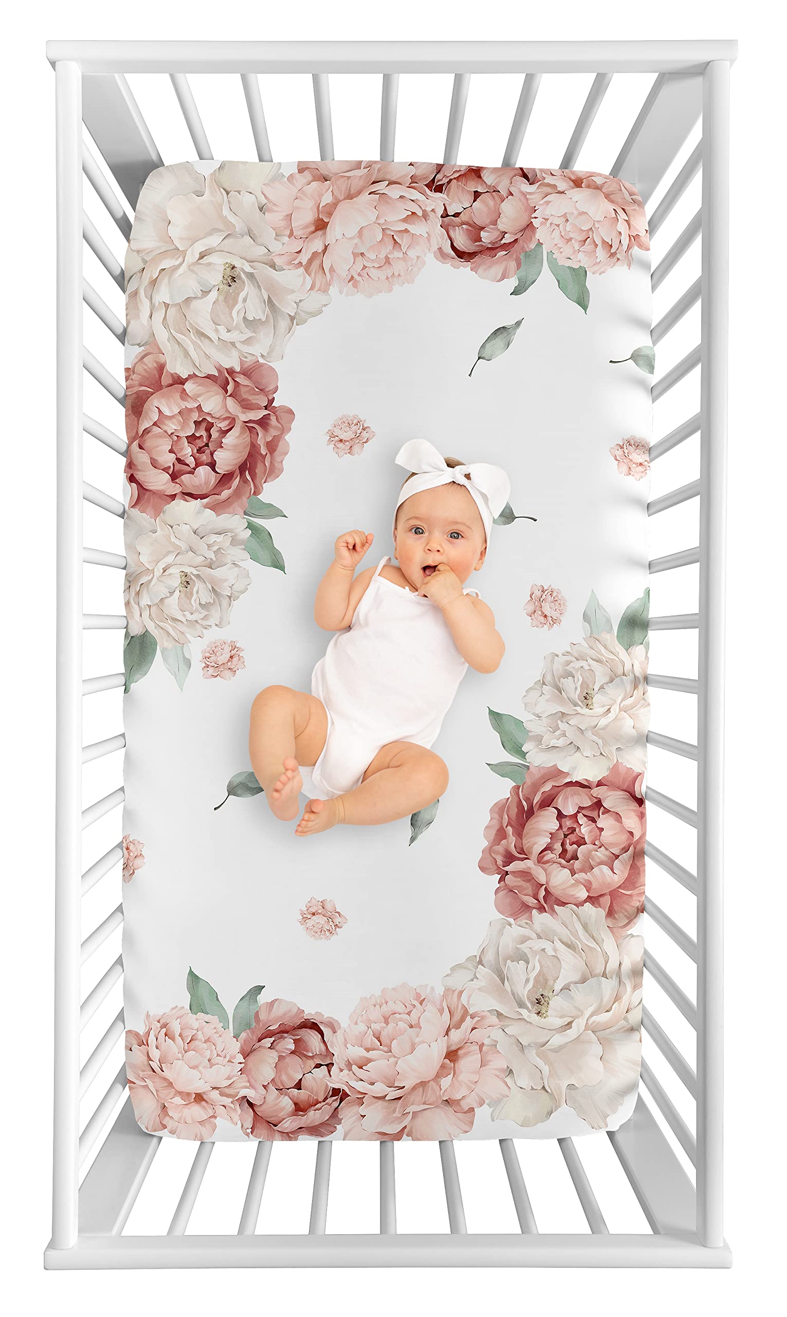 Sweet Jojo Designs Blush Pink Boho Shabby Chic Floral Girl Fitted Crib Sheet Baby Toddler Bed Nursery Photo Op Ivory Bohemian Vintage Garden Watercolor Flower Nature Elegant Pastel Light Dusty Rose