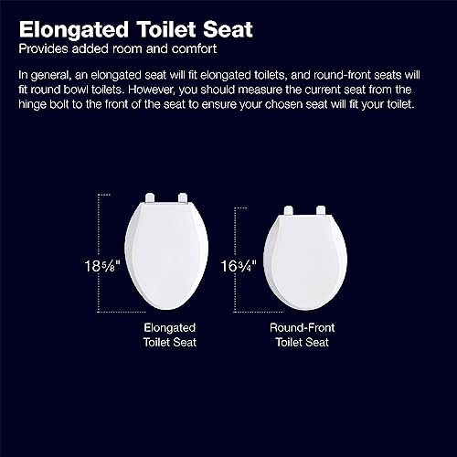 KOHLER K-4636-0 Cachet Elongated, Grip-Tight Bumpers, Quiet-Close Release Hinges, Quick-Attach Hardware, No Slam Toilet Seat, White