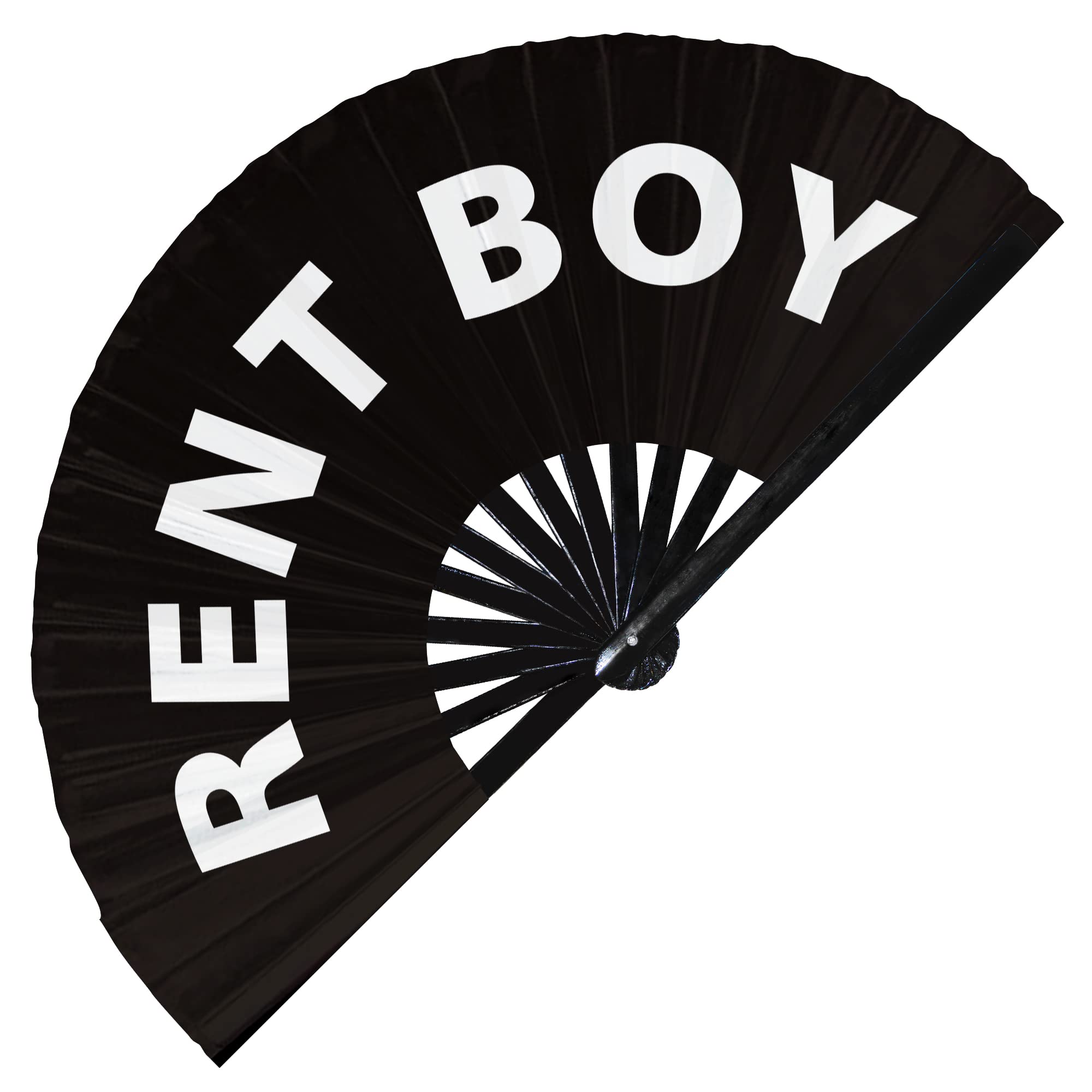 Rent Boy hand fan foldable bamboo circuit hand fan funny gag slang words expressions statement gifts Festival accessories Rave handheld Circuit event fan Clack fans (Black)