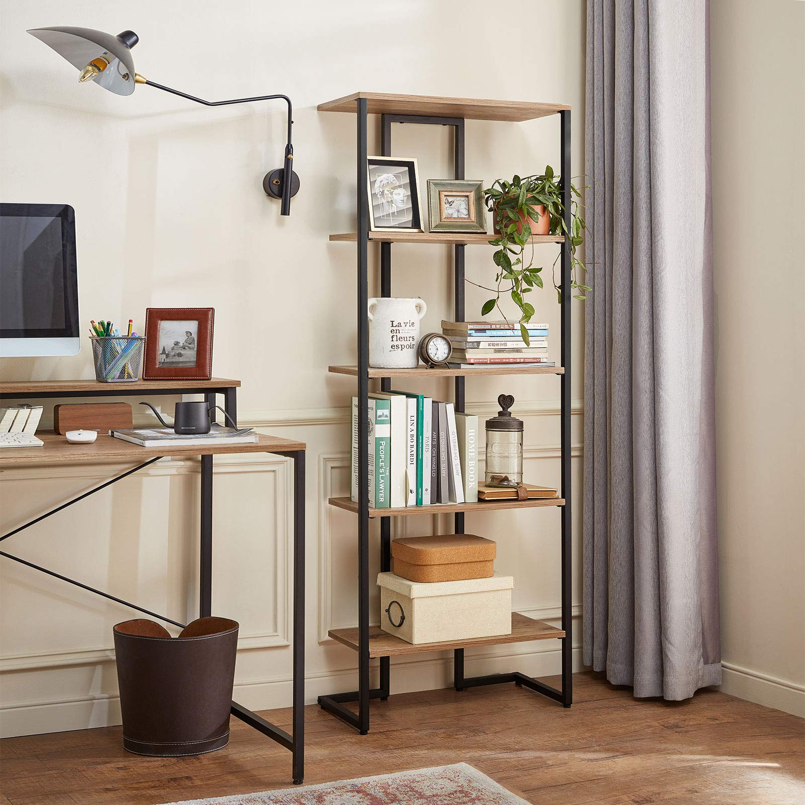 LINSY Tall Bookshelf, Bookcases and Book Shelves 5 Shelf, Modern Open Wall Bookcase, Display Standing Shelf for Living Room, Bedroom, Wood