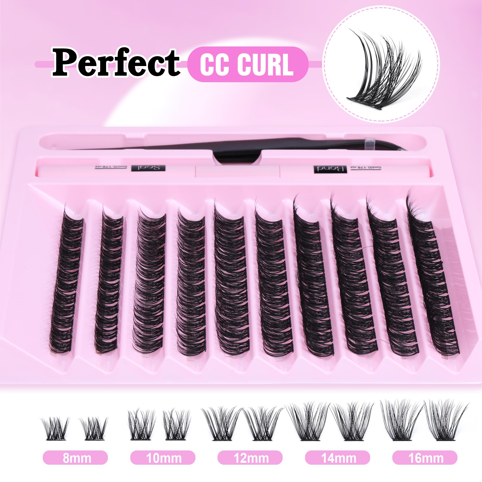 Lash Extension Kit 120 Pcs Lash Clusters DIY Eyelash Extension with Waterproof Lash Bond and Seal and Lash Applicator for Individual Cluster Lashes Extensions Kit by ALPHONSE (8-16MM)