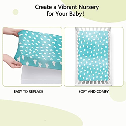 Star Themed Fitted Mini Crib Sheets,Portable Mini Crib Sheets Ultra Soft Material-Baby Sheet for Boys Girls,24β x38β,Pale Blue and White