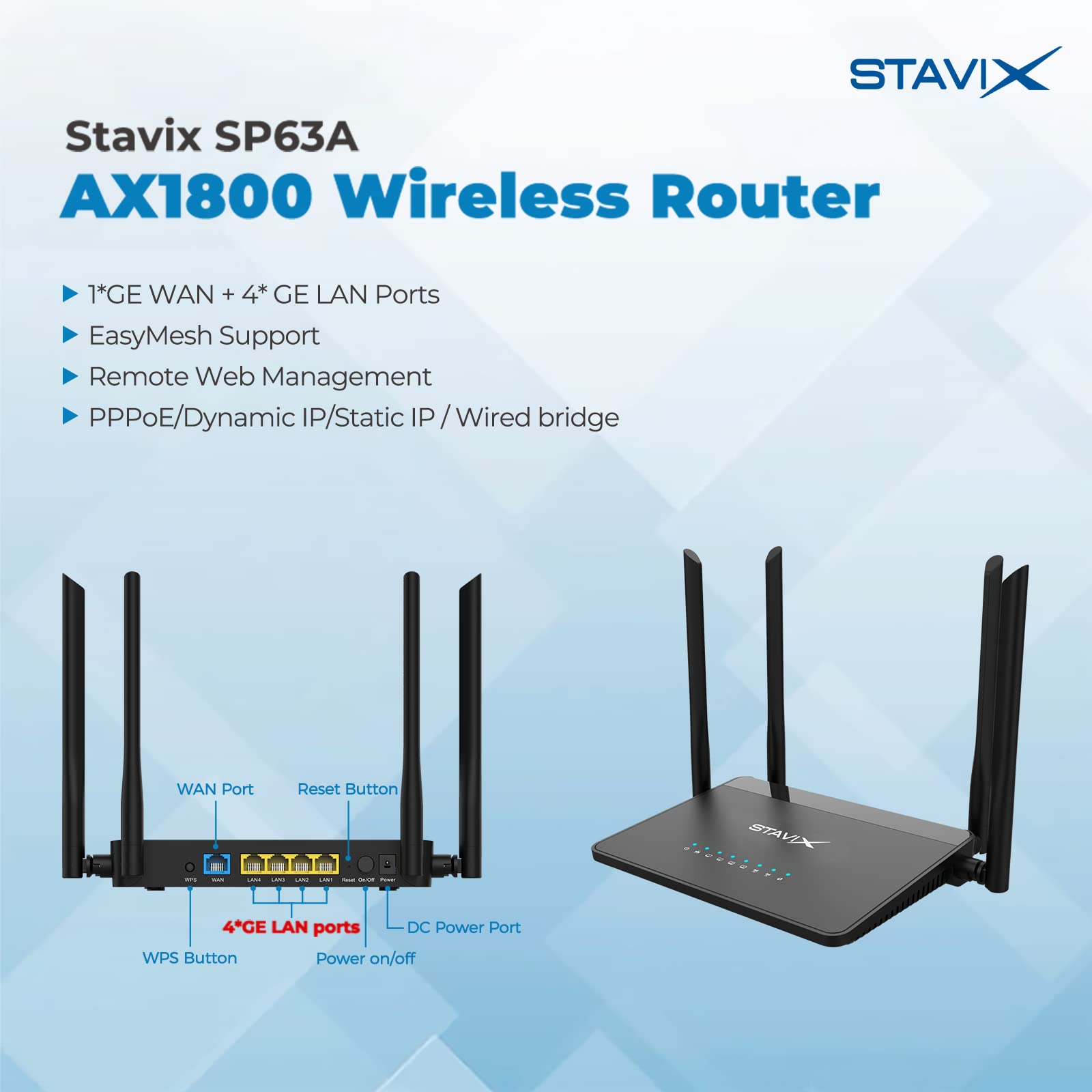 Stavix AX1800 1800Mbps Dual Band Wireless Router Gigabit Powerful High Speed Internet Smart WiFi Device | 4 * GE Port| 4 * 5 dBi High Gain Antennas | Parental Control | Up to 32 Devices