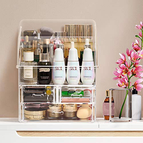 Mayyol Acrylic Makeup Organizer and Storage, Professional Skin Care Organizer Cosmetics Display Cases with Drawers, Dust Water Proof Makeup Storage for Vanity