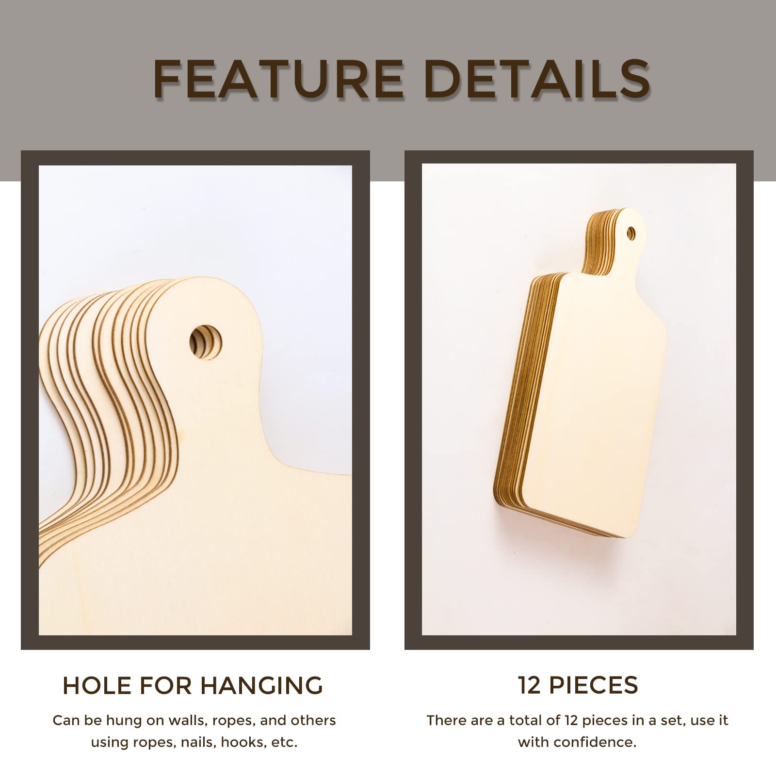 Oomcu 12PCS Wooden Mini Cutting Board with Handle,Rectangle Unfinished Wood Craft Paddle Serving Tray Chopping Board Cutout for DIY Thanksgiving Christmas Home Kitchen Fruit Decor (11.8 x 6.3 Inch)