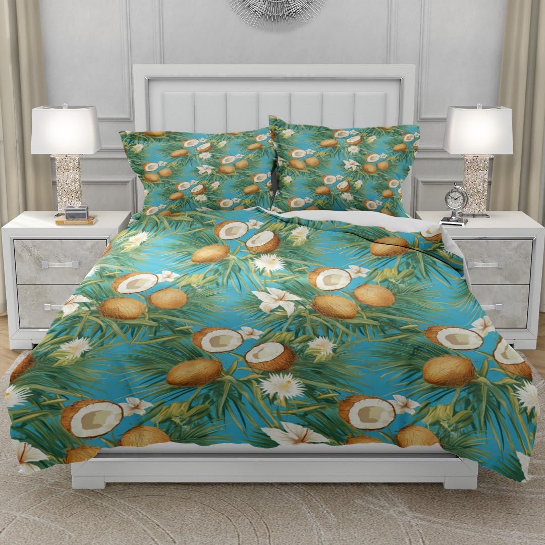 ZAJIO Bedding Coconut Tree Twin Duvet Cover Set Coconut Floral Print Summer Comforter Cover Set Fruit Pattern Bedspread Refreshing Bedroom Decor 1 Quilt Cover with 2 Pillow Cases(No Comforter)