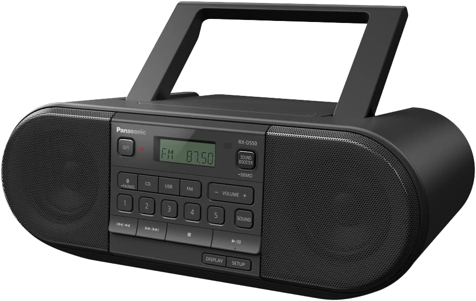 Panasonic RX-D550 Boombox - High Power Portable Stereo AM/FM Radio, Bluetooth, CD, with USB 110-240 Volt (Black)