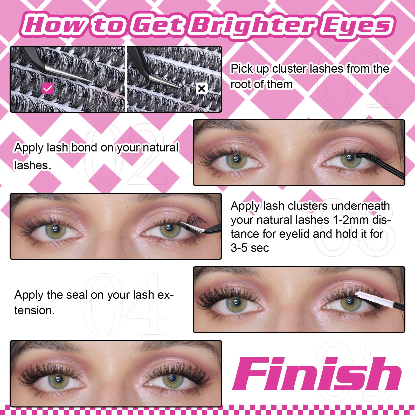 Lash Extension Kit 300PCS Lash Clusters Kit 50D Individual Lashes 9-16MM Cluster Eyelash Extensions Kit D Curl Eyelash Extension Kit with Bond and Seal and Lash Remover by wtvane (Kit-50D-9-16MIX)