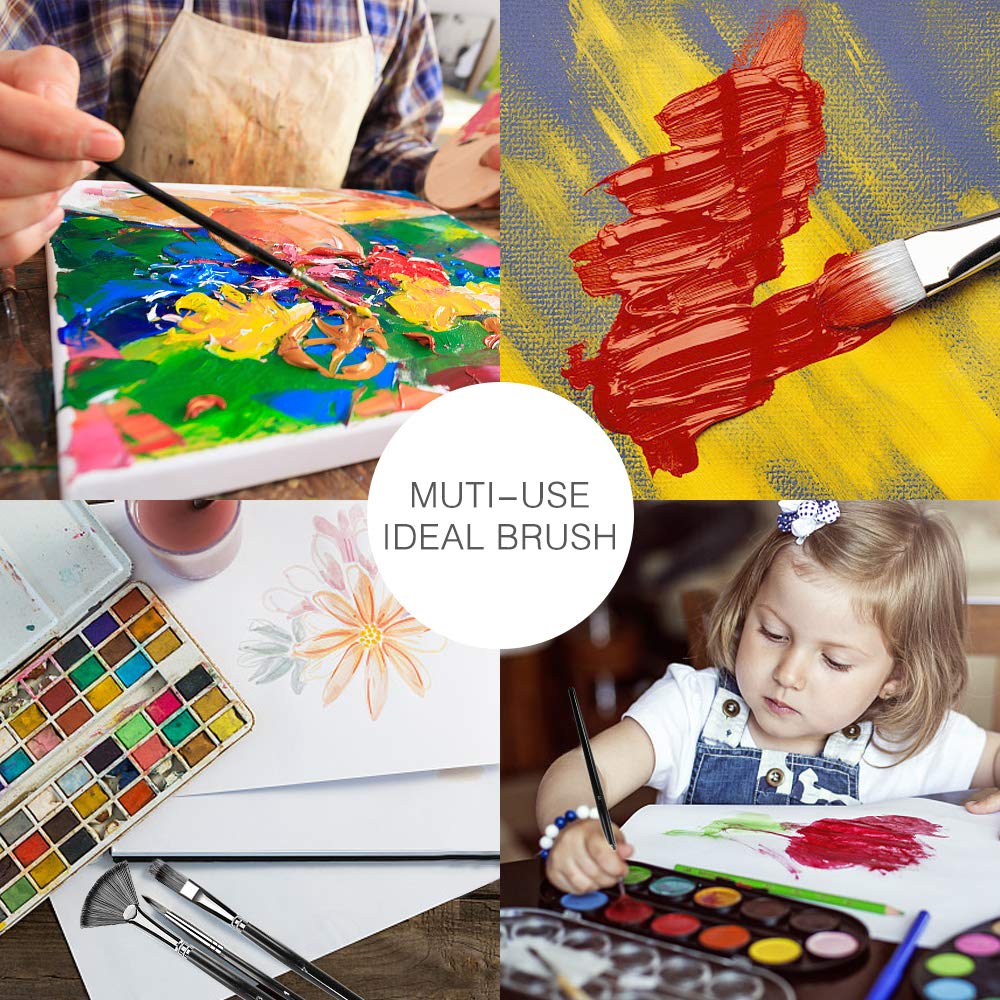 M JJYPET Paint Brush Set 17PCS for Acrylic Oil Watercolor Canvas Gouache Easter Painting Brushes for Child for Aduit (Black)