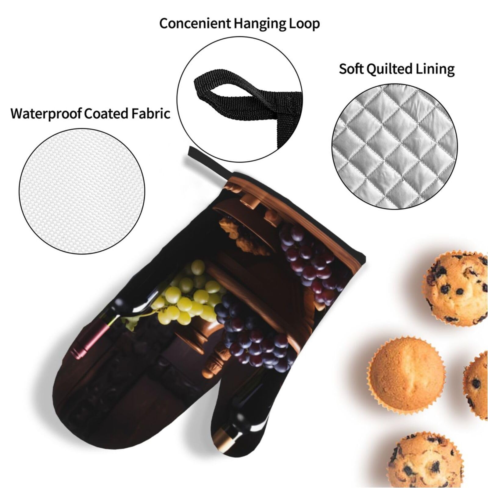 Mount Hour 4-Piece Set Oven Mitts and Potholders, Vintage Grapes Baking Glove and Pot Holder for Cooking BBQ