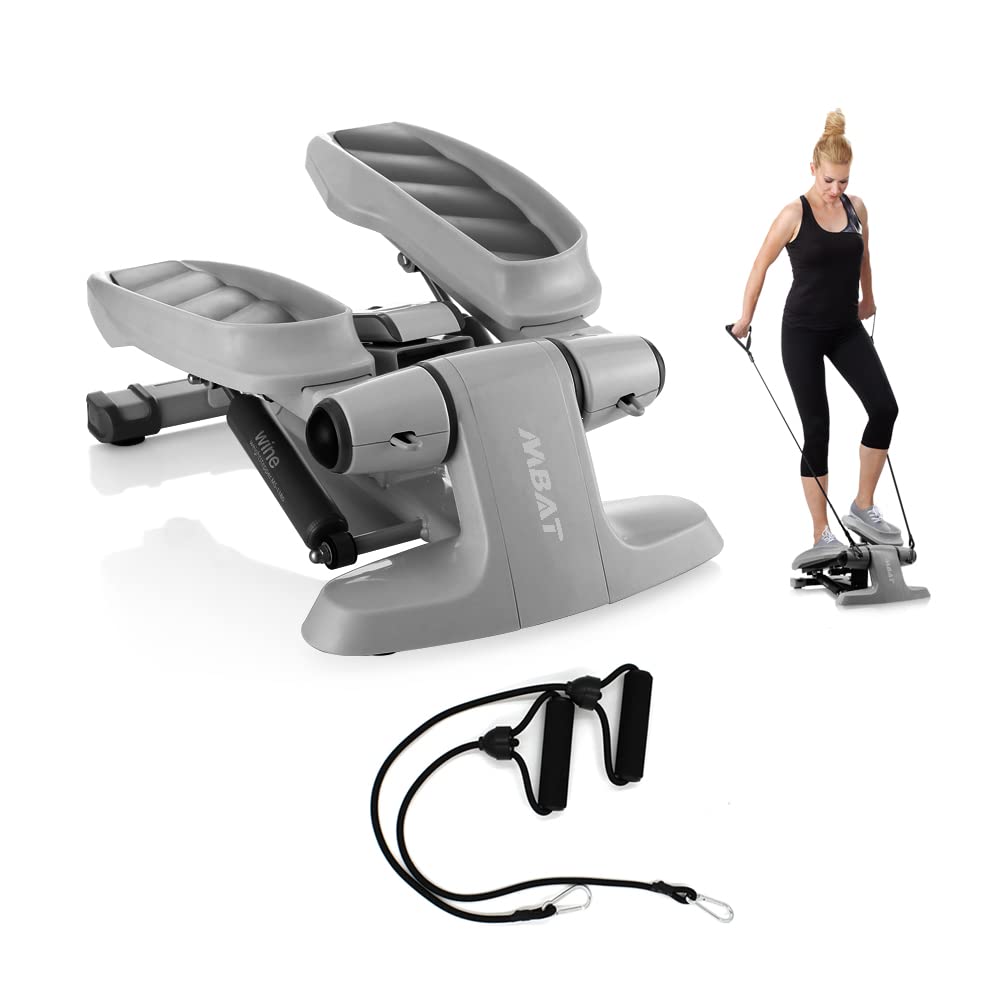 MBAT Mini Stepper Exercise Machine with LCD Monitor and Resistance Bands Wide Non-Slip Pedals, Grey