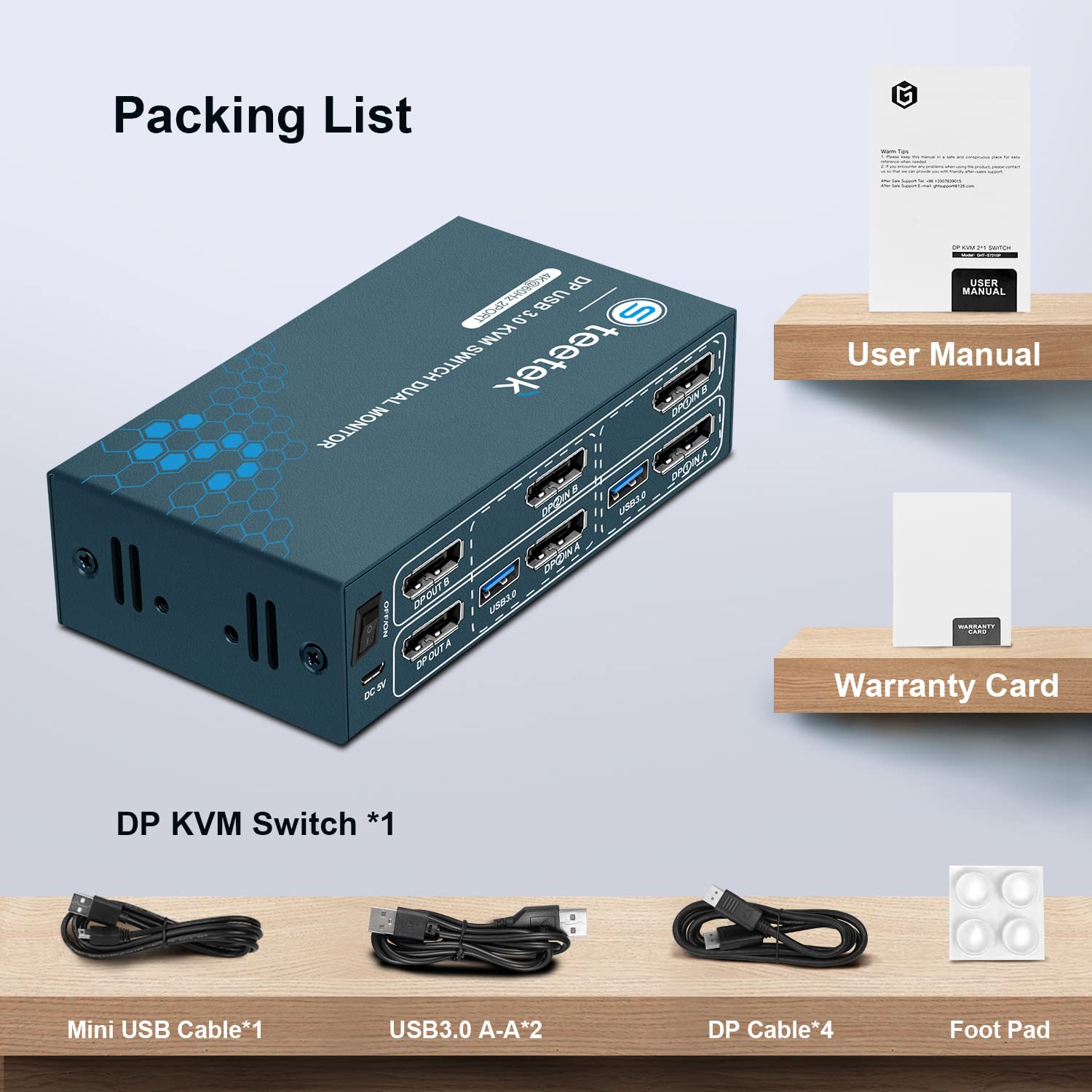 Steetek USB 3.0 Displayport KVM Switch Dual Monitor, 4K@60Hz 2 Monitors 2 Computers DP KVM Switch, 2 in 2 Out Displayport kvm with USB 3.0 Port, Button Switch, with 4 DP and 2 USB 3.0 Cables