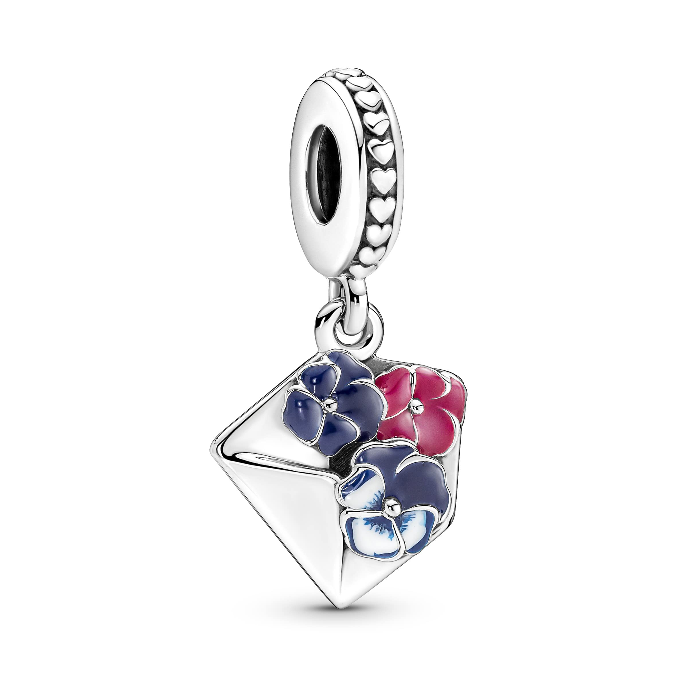 PANDORA 790787C01 Pansy Flower Envelope Dangle Charm