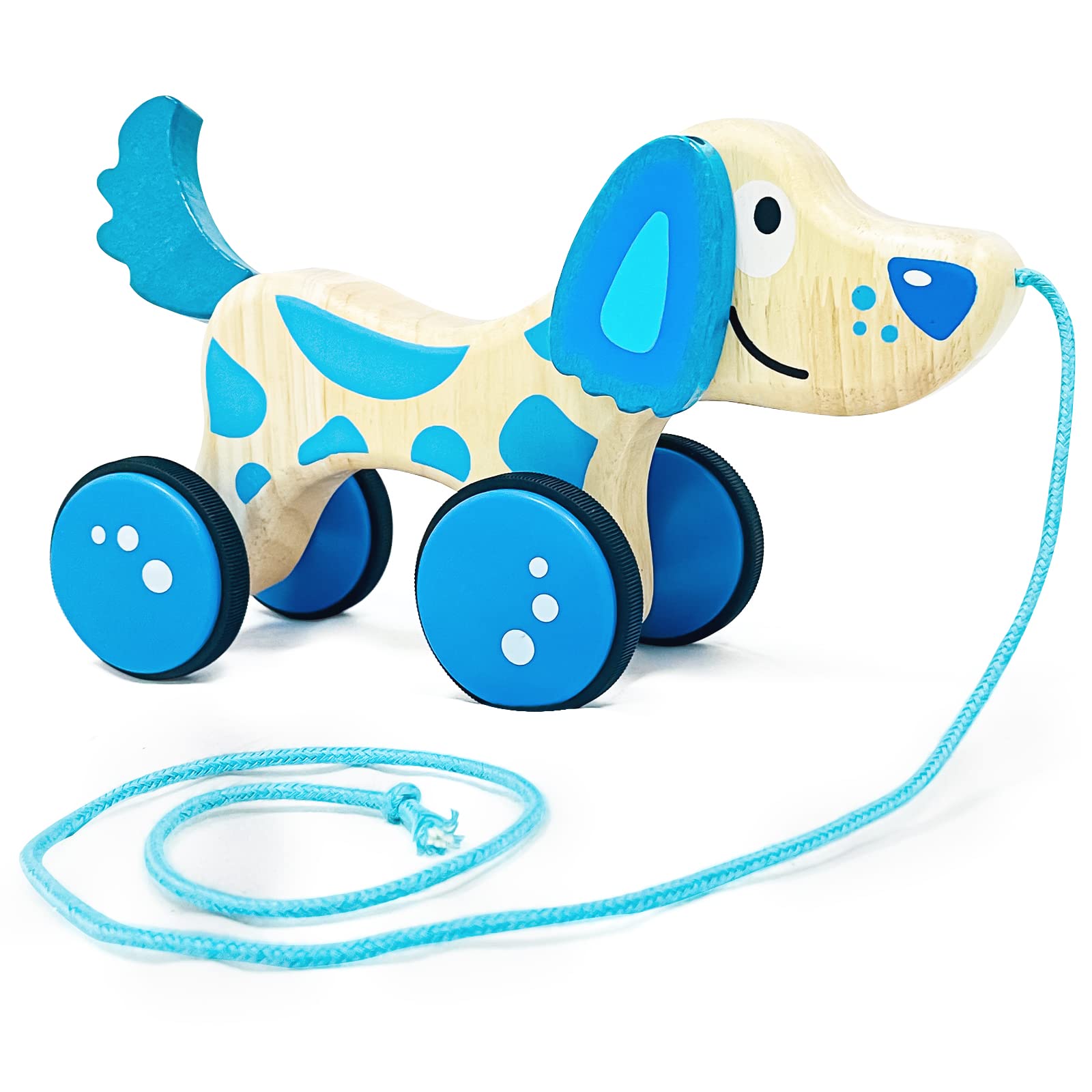QODOFLR Pull Toy Dog for Toddlers 1-3 Toddler Pulling Toy Wood Toddler Toy Wooden Pull Toy Pull Along Wood Toy Pull Dog Toy for Toddler STEM Push and Pull Toys for Toddlers 1-3