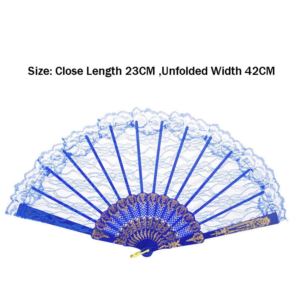 PBLCYUT Ornaments Chinese Style Lace Hand Held Folding Fan Dance Party Wedding Hand Fan Cool Bamboo Flower Folding Fan Portable Folding Fan (Color : Red)