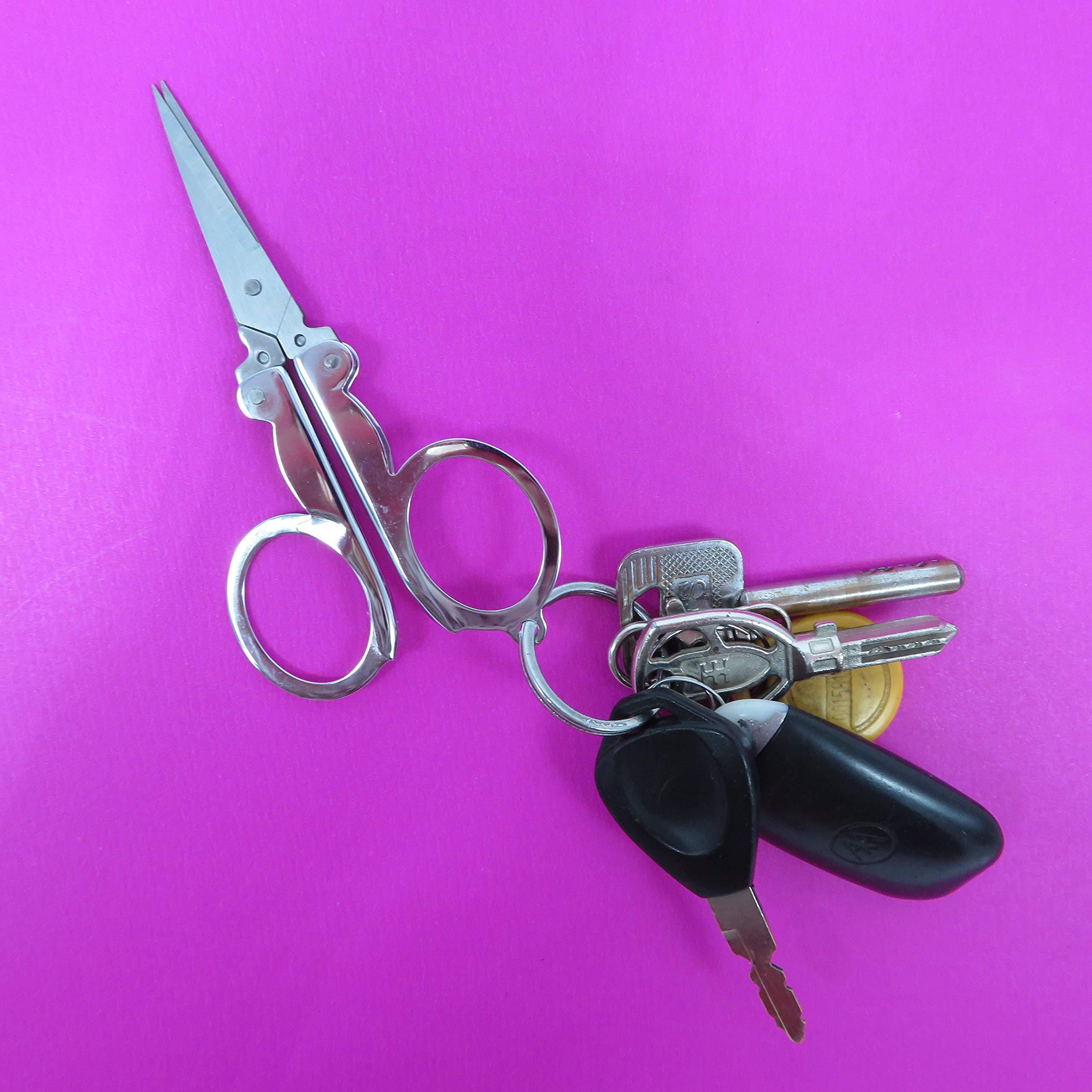 Ouyatoyu 12pcs Stainless Steel Folding Pocket Portable Foldable Mini Travel Scissors Small Scissors Paper Thread Snips Craft Cutter Pointy Sewing Yarn Cutter, Fold Up Scissors