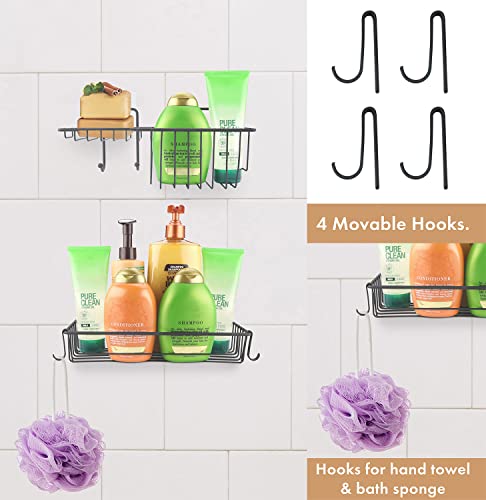 Shower Caddy Basket Shelf, Bath Accessories , Shampoo Holder Organizer No Drilling Wall Mounted Adhesive Bathroom Storage Black Stainless Steel (Black) - 2 Pack