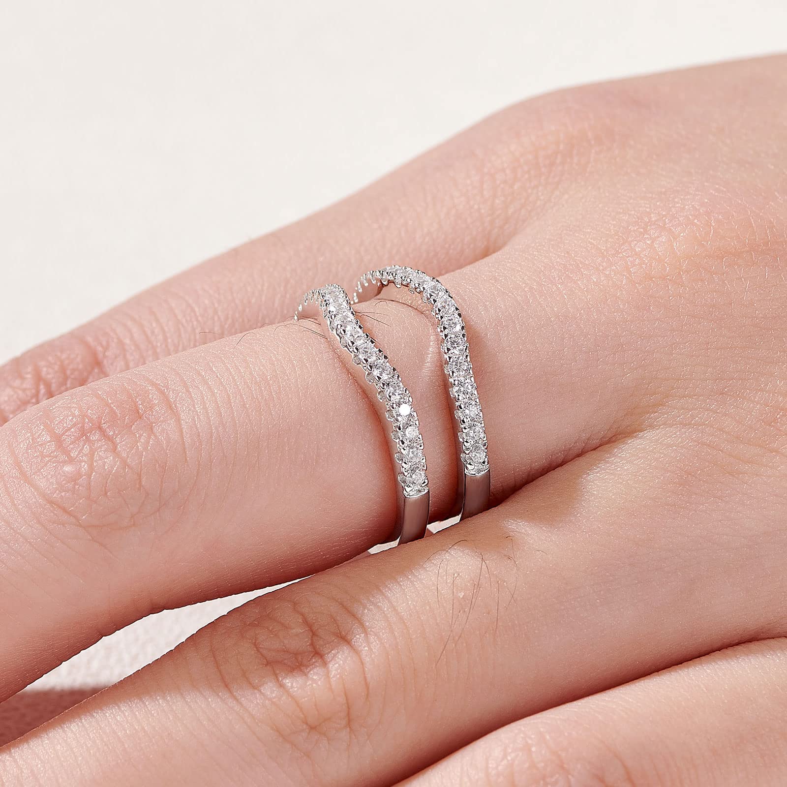 Newshe Women Wedding Ring Enhancer Guard for Engagement Rings AAAAA Cubic Zirconia Bridal 0.35Ct Sterling Silver Band Size 6