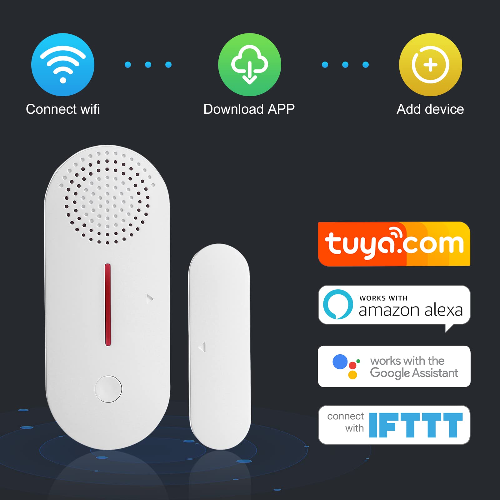 SEHOMY WiFi Door Open Sensor Alarm 120 db Loud (Timed Arming and disarming), Smart Window Alarms for Home Security, App Control Realtime Burglar Alert Compatible with Alexa Google Assistant