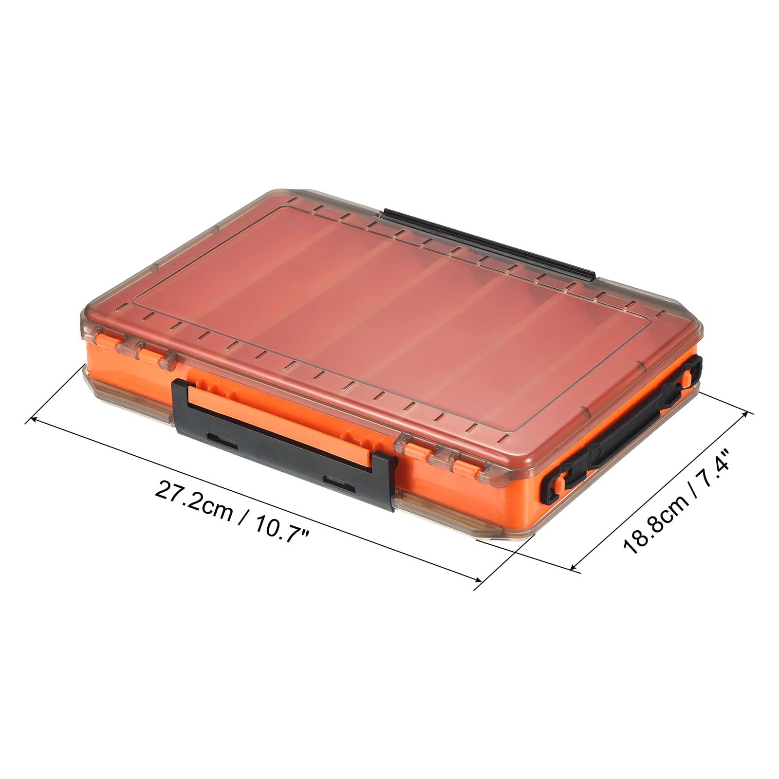 PATIKIL Double-Sided Fishing Tackle Box, 14 Compartments Plastic Fish Bait Lure Storage Container, Orange