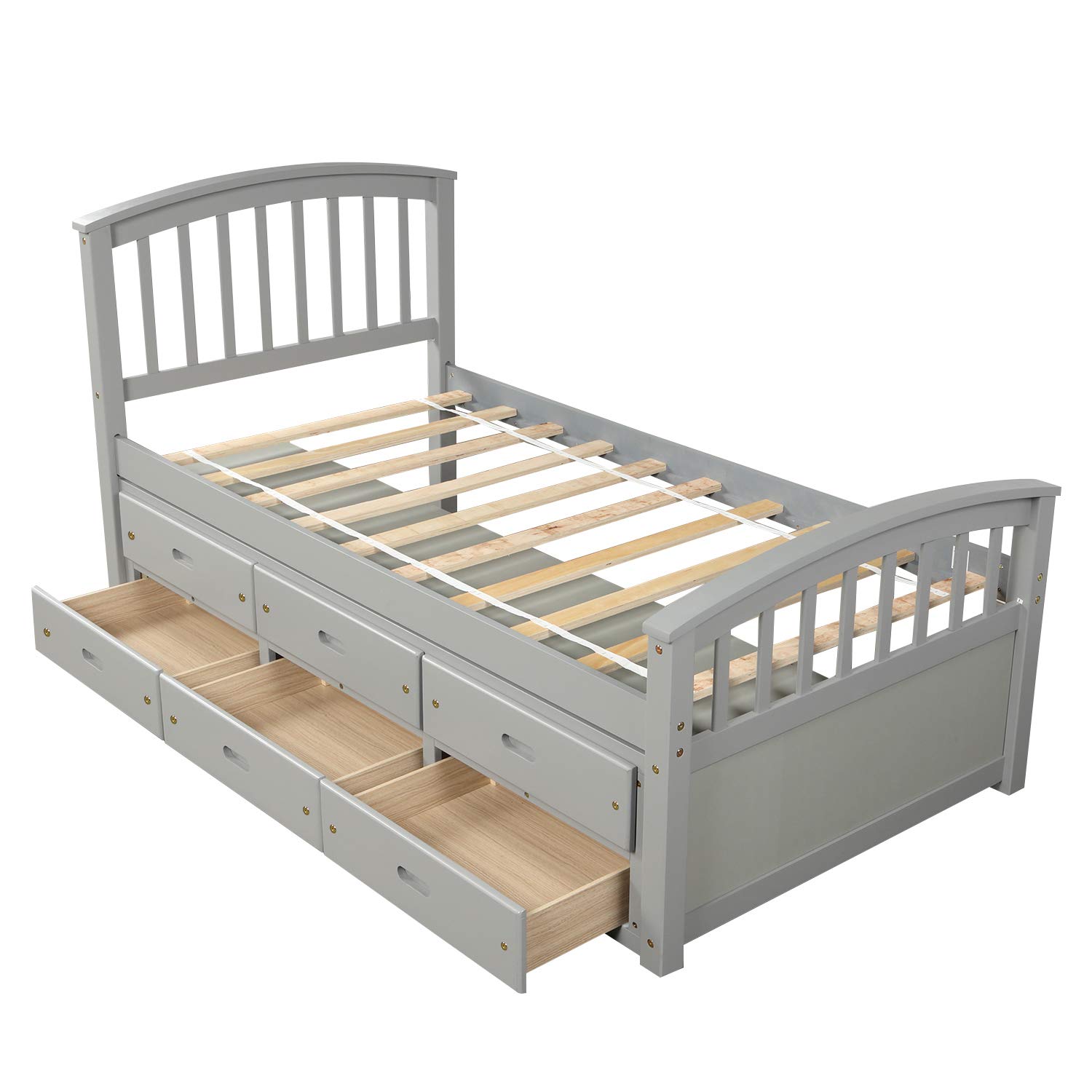 Merax Twin Size Platform Storage Bed Solid Wood Bed with 6 Drawers, Multifunctional Loft Bed for Kids Boys&Girls No Box Spring Needed