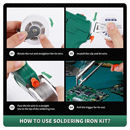 Soldering Iron Kit, Fulljion 60W Automatic Hand held Solder Welding Gun Tool with Welding Wire,Desoldering Pump for Soldering Circuit Board, Home DIY, Electronic Repair