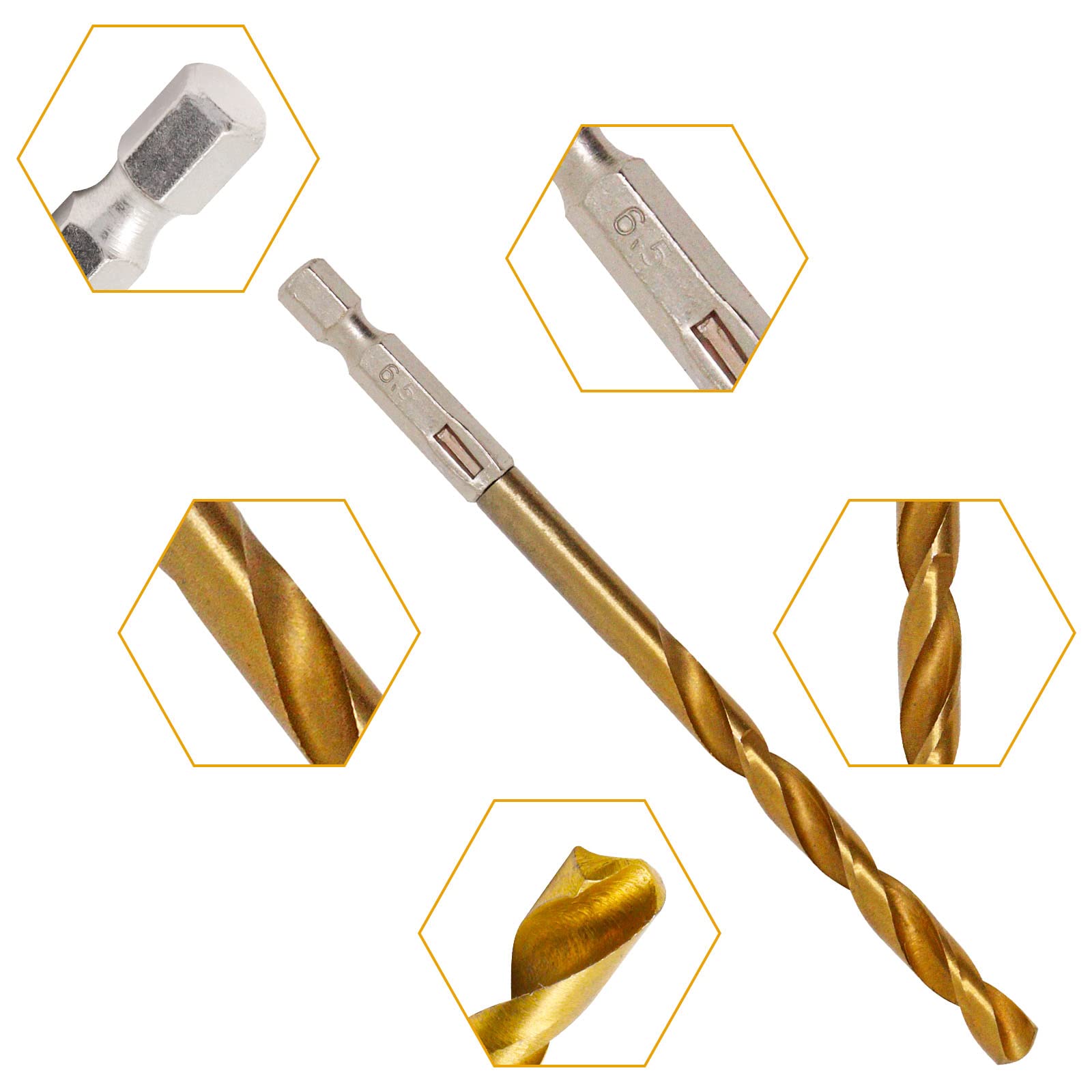 SWZHAI 13 PCS Titanium Coated Drill Bit Set (1/16"-1/4"), M35 Cobalt Drill Bits Impact Driver Bit Set High Speed Steel Hex Shank Drill Bits Quick Change Drill Bit Set for Hardened Steel, Metal, Wood