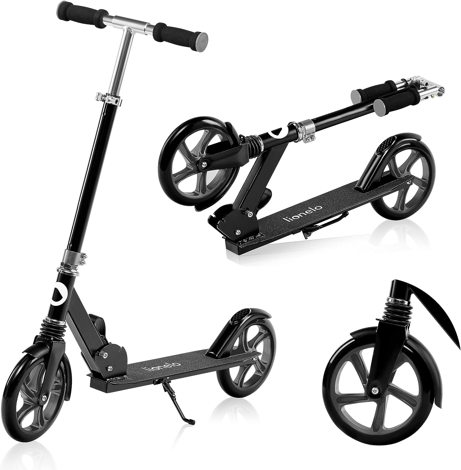 Lionelo Luca Scooter Lightweight only 4kg Foldable and ShockResist for Kids and Teens up to 100kg (220 LBS) Adjustable Handlebar Heights, Non-Slip Platform Rear Brake 20cm (8'') Wheels