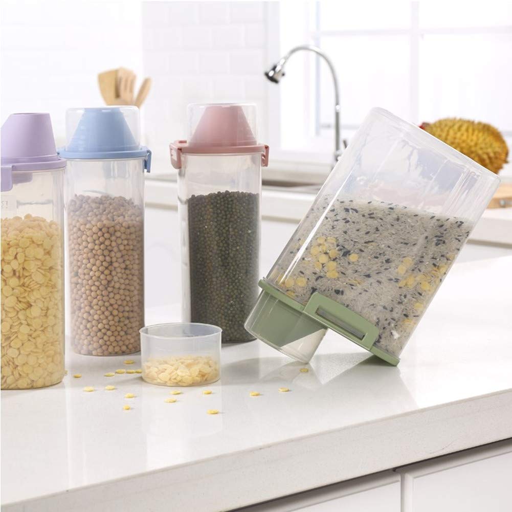 Pet Food Storage Container with Measuring Cup, Pour Spout and Seal Buckles Food Dispenser for Dogs Cats (Purple) 2.5L